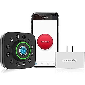 ULTRALOQ U-Bolt Pro Smart Lock + Bridge WiFi Adaptor, 6-in-1 Keyless Entry Door Lock with WiFi, Bluetooth, Biometric Fingerprint and Keypad, Smart Door Lock Front Door, Deadbolt Lock Edition