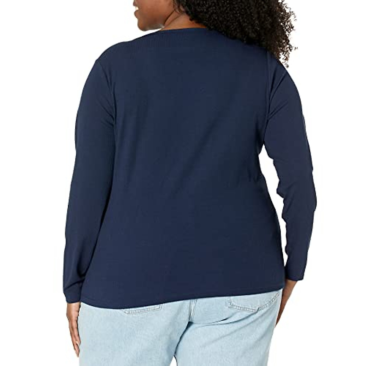Amazon Essentials Women's Slim-Fit Layering Long Sleeve Knit Rib V-Neck (Available in Plus Size), Pack of 2, White/Navy, 3X
