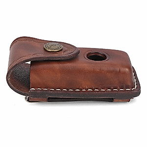 Tourbon EDC Leather Pocket Folding Knife Sheath 3.8 Inch Blade Carrier Holster Flashlight Holder Case for Belt