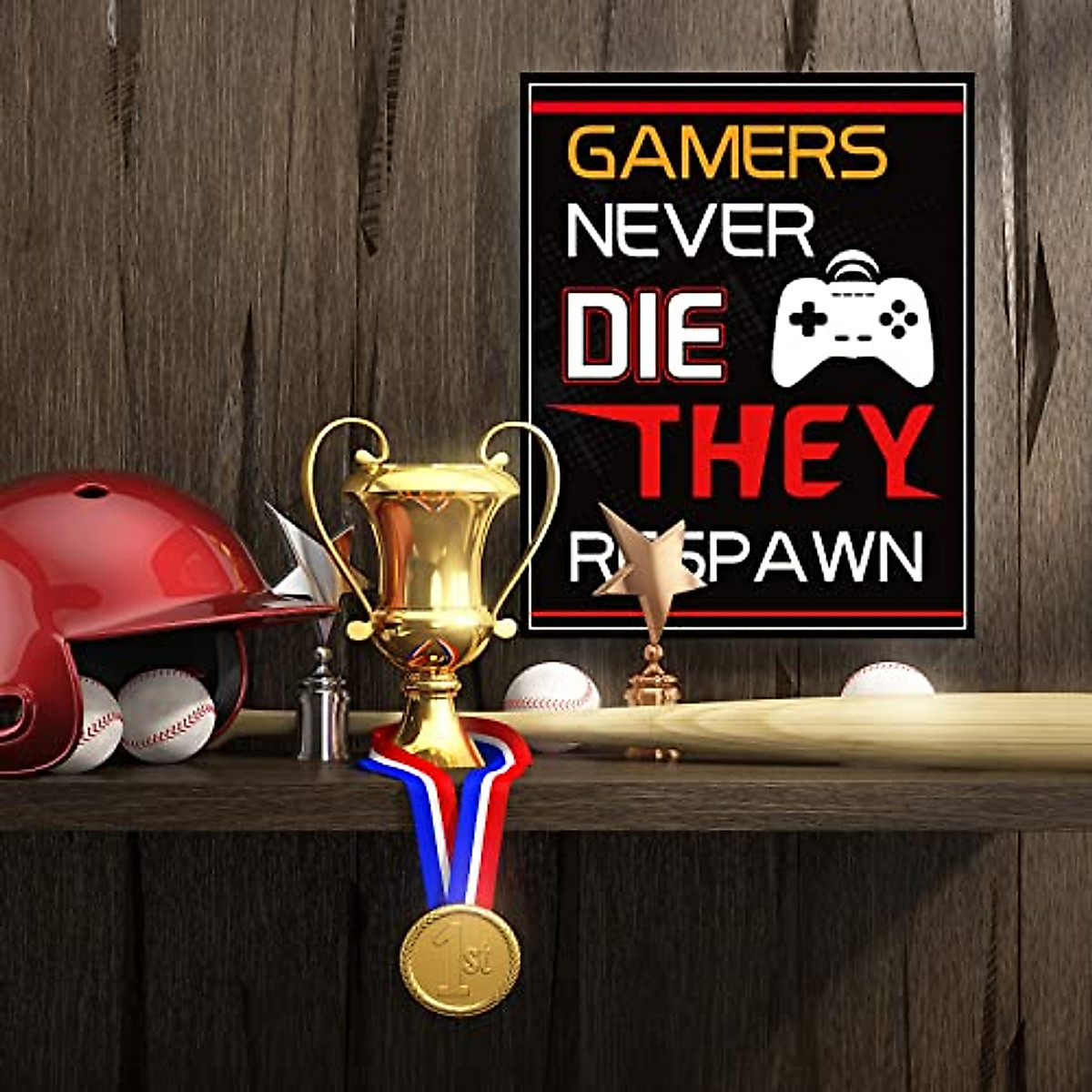 10 Video Game Poster Sign Gamer Art Print Boy Game on Birthday Party Wall Decoration, Inspirational Words Quote Poster 10 x 8 Inch Wall Gaming Art for Kids Boy Bedroom Decor, No Frame (Red)