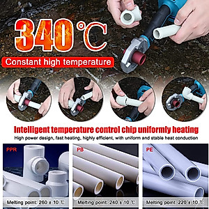 Plastic Water Pipe Welder, Cordless Handheld Socket Fusions Welder Kit, Rechargeable PPR Pipe Welding Machine with 6 Die Heads for PPR PE PB HDPE Pipe (340℃ Constant Temperature)