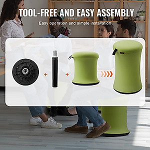 VEVOR Wobble Chair, Height-Adjustable (19.3-25") Wobble Chair with Fabric Cover, Flexible Seating Wobble Stool Made of Iron & Sponge, Ideal for School, Office & Home, 20° Tilt Angle, Age 12-18, Green