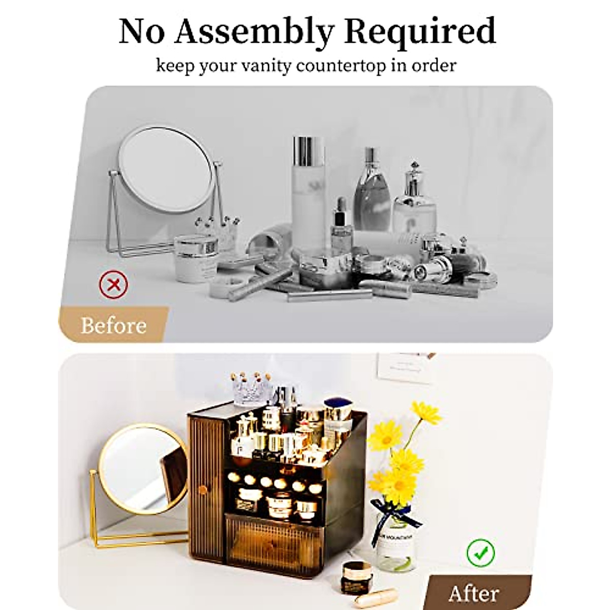 HAIXIN Makeup Organizer for Vanity, Cosmetic Storage Organizer with Brush Holder, Cosmetics Display Case with Drawer for Cosmetics, Lipsticks, Nail Care, Skincare Bedroom Bathroom Countertop