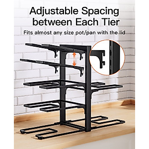 ORDORA Pots and Pans Organizer: Rack for Cabinet, 8-Tier Heavy Duty 120LBS Pots Pans Organizer Rack under Cabinet Adjustable for Dutch Ovens, Cast-iron Pans, Heavy Skillets Griddles, Shallow Pots