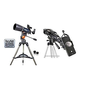 Celestron 21082 AstroMaster Refracting Telescope with Celestron 81035 Basic Smartphone Adapter 1.25" Capture Your Discoveries, Black