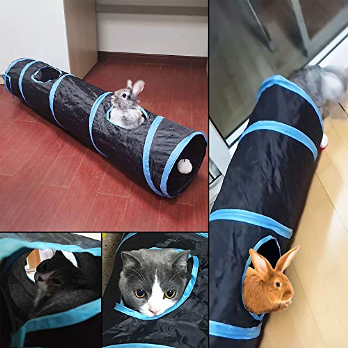 kathson Rabbit Tunnel Guinea Pig Tunnel Bunny Hideout Tunnel Rabbit Tunnels for Indoor Bunnies Small Animal Collapsible Hideaway Toys for Chinchillas Ferrets Guinea Pigs Gerbils Hamsters Rats (Black)