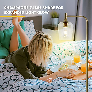 Hamilyeah Gold Floor Lamp for Bedroom, Industrial Tall Lamp for Living Room with Pedal Foot Switch, Mid Century Standing Lamp for Office with Champagne Glass Shade, E26 Bulb Included