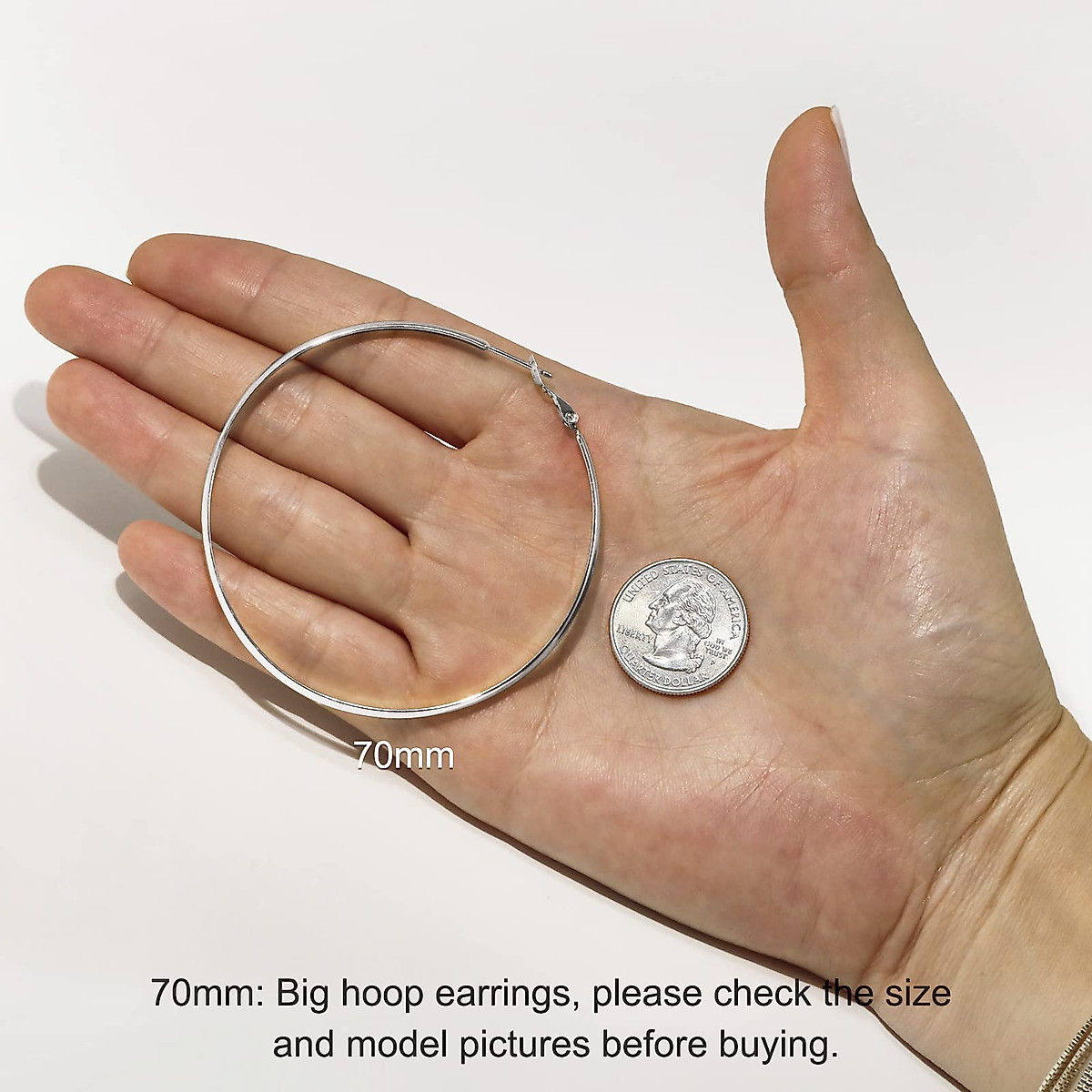 wowshow Large Silver Hoop Earrings for Women, Big Hoop Earrings White Gold Plated Flat Silver Hoops for Women Lightweight