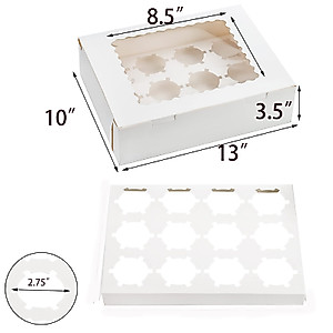 Jucoan 20 Pack Cupcake Boxes 12 Counts White Paper Cupcake Container with Inserts and Window, Bakery Container Cupcake Carrier Holds 12 Cupcake, Muffins, Cookies, Cookies ,Pastries