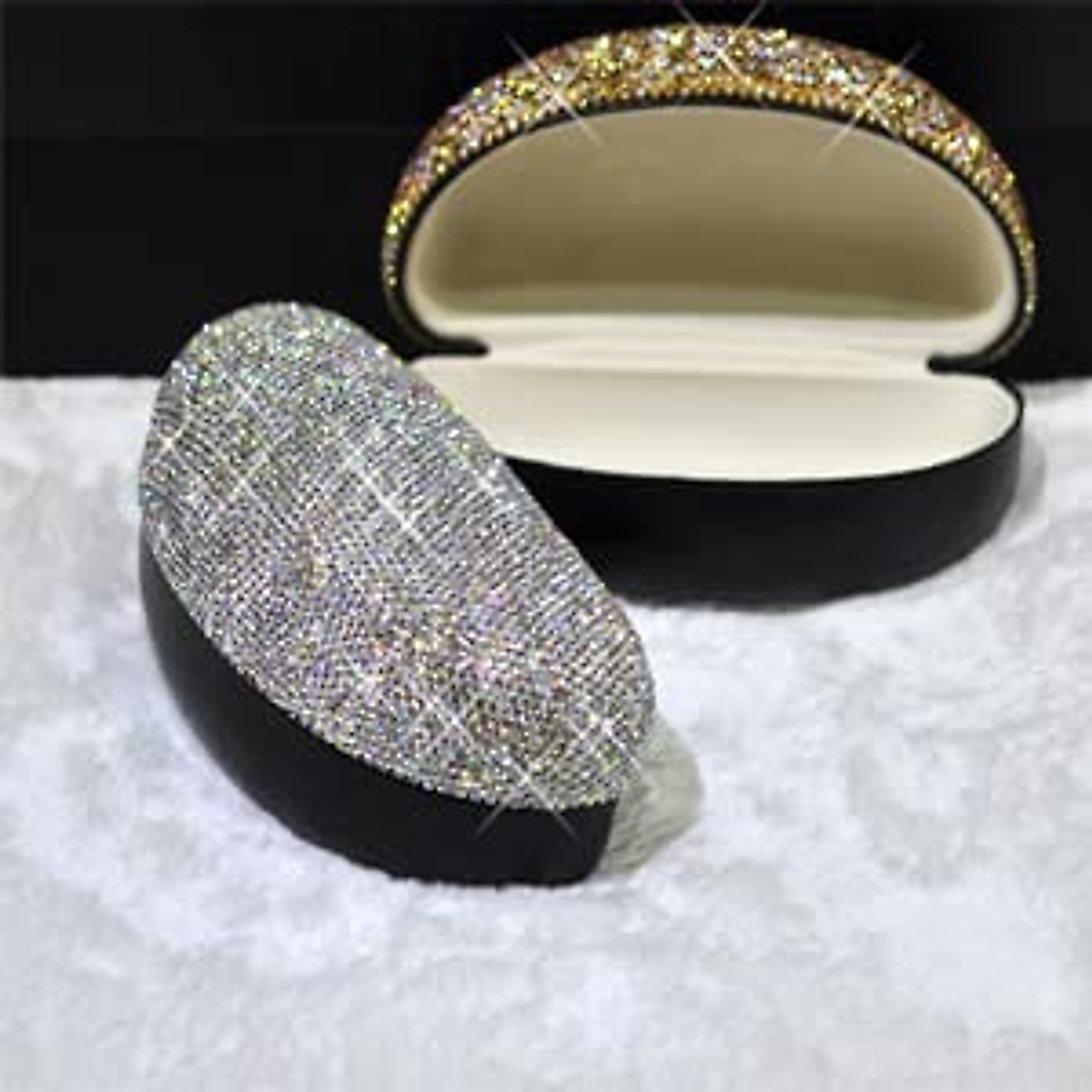 XianghuangTechnology Hard Shell Sunglasses Case,Bling Crystal Rhinestone Large Eyeglass Case Fits Most Sunglasses (White)