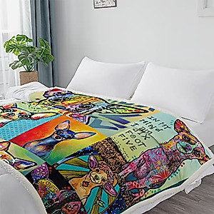 TOPTREE Chihuahua Blankets Fuzzy Dog Blanket for Kids Adults Lovely Oil Painting Puppy Fleece Blanket Cozy Plush Doggie Sherpa Throw Blanket for Couch Bed Sofa (60x80 inches)