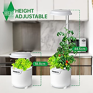 Mini Hydroponics Growing System, Indoor Herb Garden Kit with LED Grow Light, Smart Hydroponic Garden Germination Kit for Home Kitchen, Automatic Timer,Height Adjustable, Bonus 9pcs Sponges (White)
