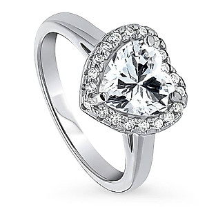 BERRICLE Sterling Silver Halo Wedding Engagement Rings Cubic Zirconia CZ Heart Cocktail Promise Ring for Women, Rhodium Plated Size 7