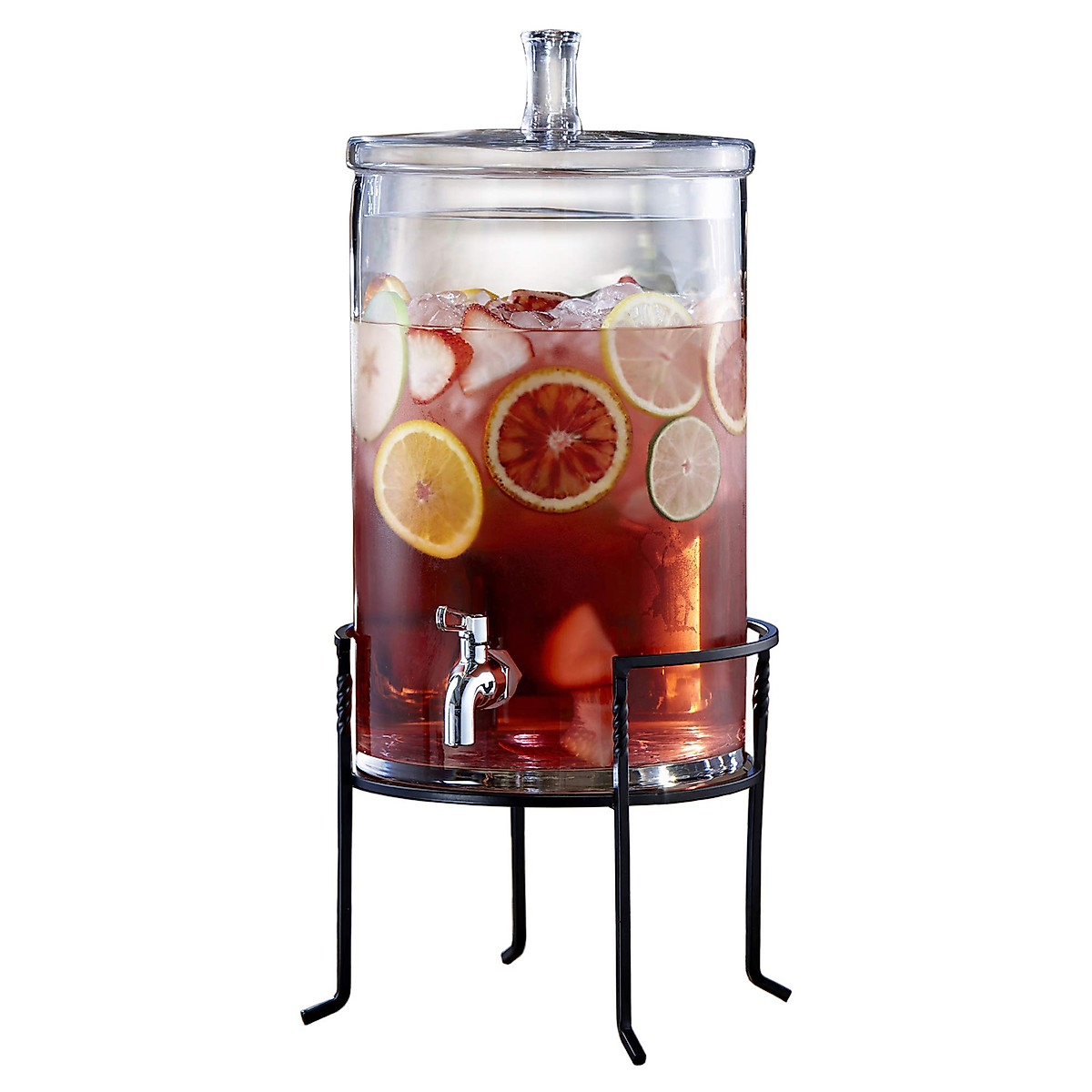 Beverage Dispenser W/Stand Cold Glass Drink Container- 2.5 Gallon Capacity Jug, Leak-Proof Acrylic Spigot in Gift Box, For Parties & Entertaining