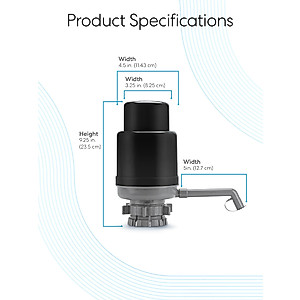 Brio-PU100 Universal Manual Drinking Water Pump - Fits Most 5-6 Gallon Water Bottles Including Glass (Grey/Black)