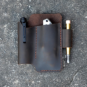 YIYUS Genuine Leather Multitool Belt Sheath Organizer, Leather EDC Belt Pouch for Men, Belt Holder Mini Leather Pocket, Flashlight Holder, Pen Holder, Sheath Holster Darkbrown