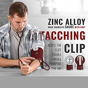 ASA TECHMED Manual Blood Pressure Monitor - Aneroid Sphygmomanometer Blood Pressure Cuff arm for Nurses Universal (Maroon) Standard