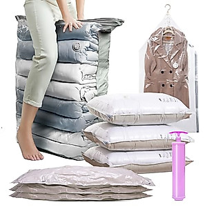 Vacuum Storage Bags Combo 8 Pack, Vacuum Sealed Bags for Bedding and Clothes, Hanging and Cube Vacuum Sealer Bags for Bedroom Closet Storage, Large and Small Travel Compression Bags