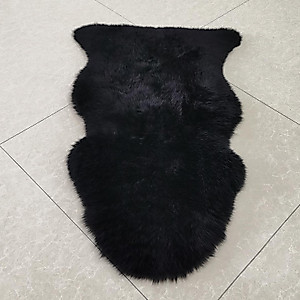 Champlus Sheepskin Rug 2.3x3.3 ft Genuine Australian Lambskin Area Rug, Real Fur Wool Rug Throw for Bedroom, Living Room, Kid's Room, Single Pelt - Black