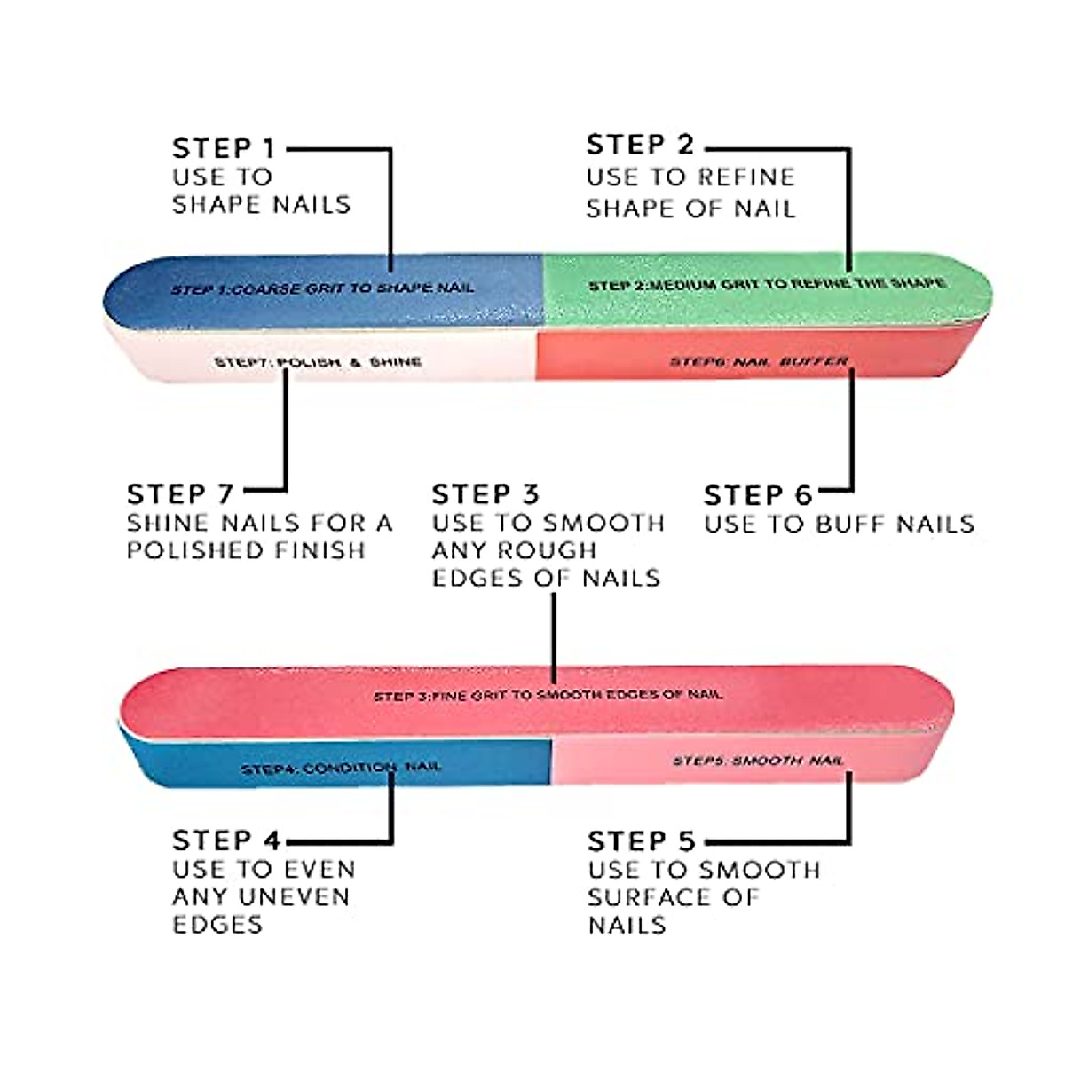 7 Way Nail File and Buffer Block Nail Buffering Files 7 Steps Washable Emery Boards Professional Manicure Tools By DreamCut