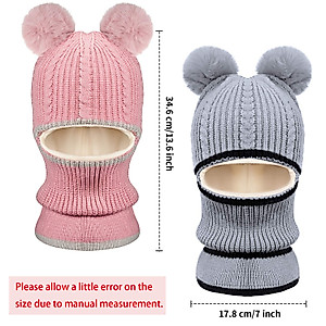 2 Pieces Kids Hood Scarf Kids Knit Hat Winter Thick Earflap Skull Caps for Boy Girls (Pink, Gray)