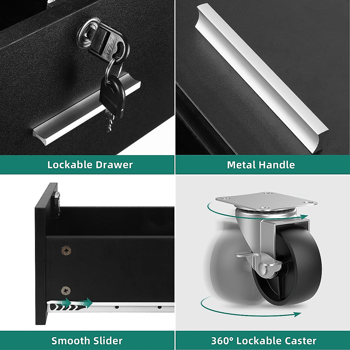 YITAHOME Wood File Cabinet, 3 Drawer Mobile Lateral Filing Cabinet, Storage Cabinet Printer Stand with 2 Open Shelves for Home Office Organization, Black