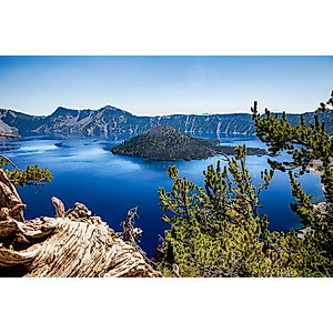 Pacific Northwest Photography Print (Not Framed) Picture of Crater Lake on Summer Day in Oregon Cascade Mountains Wall Art Nature Decor (12" x 18")