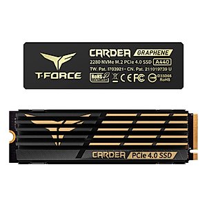 TEAMGROUP T-Force CARDEA A440 Graphene & Aluminum Heatsink 1TB with DRAM SLC Cache 3D NAND TLC NVMe PCIe Gen4 x4 M.2 2280 Gaming Internal SSD Read/Write 7,000/5,500 MB/s TM8FPZ001T0C327