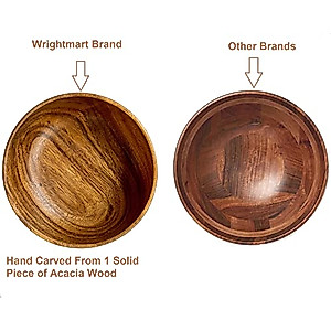 WRIGHTMART Wood Bowl, Set of 4 for Food, Salad, Snacks, Appetizers, Candy, Nut Mixes, Rustic Durable Hand Crafted Acacia Serveware, 5” diameter, Natural Finish, Red Wash Exterior