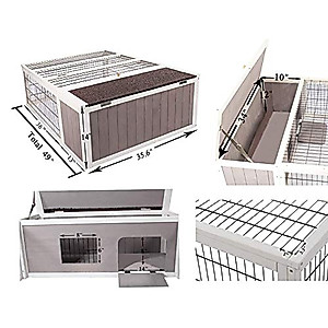 Tortoise House Habitat Wooden Small Animal Hutch Enclosure Indoor/Outdoor (49 * 36 * 14(L*W*H), Grey + White Trim)