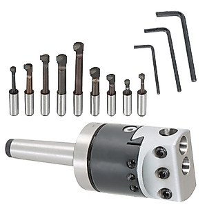 findmall 9Pcs Boring Head 1/2 Inch Carbide Boring Bar Set Milling with MT2 Handle 3/8-16 Thread 2 Inch Boring Bar Set