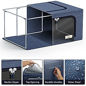 Sorbus Storage Bins with Metal Frame - Stackable & Foldable Clothes Organizer Bags - Oxford Fabric Storage Containers with Large Clear Window & Carry Handles, Organization for Bedroom, Closet, Bedding, Linens, sheet, Pillow, Blanket, Clothes, Books, and t