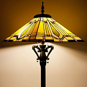 AVIVADIRECT Tiffany Floor Lamp Geometry Mission Style Stained Glass Standing Reading Light 16X16X64 Inch