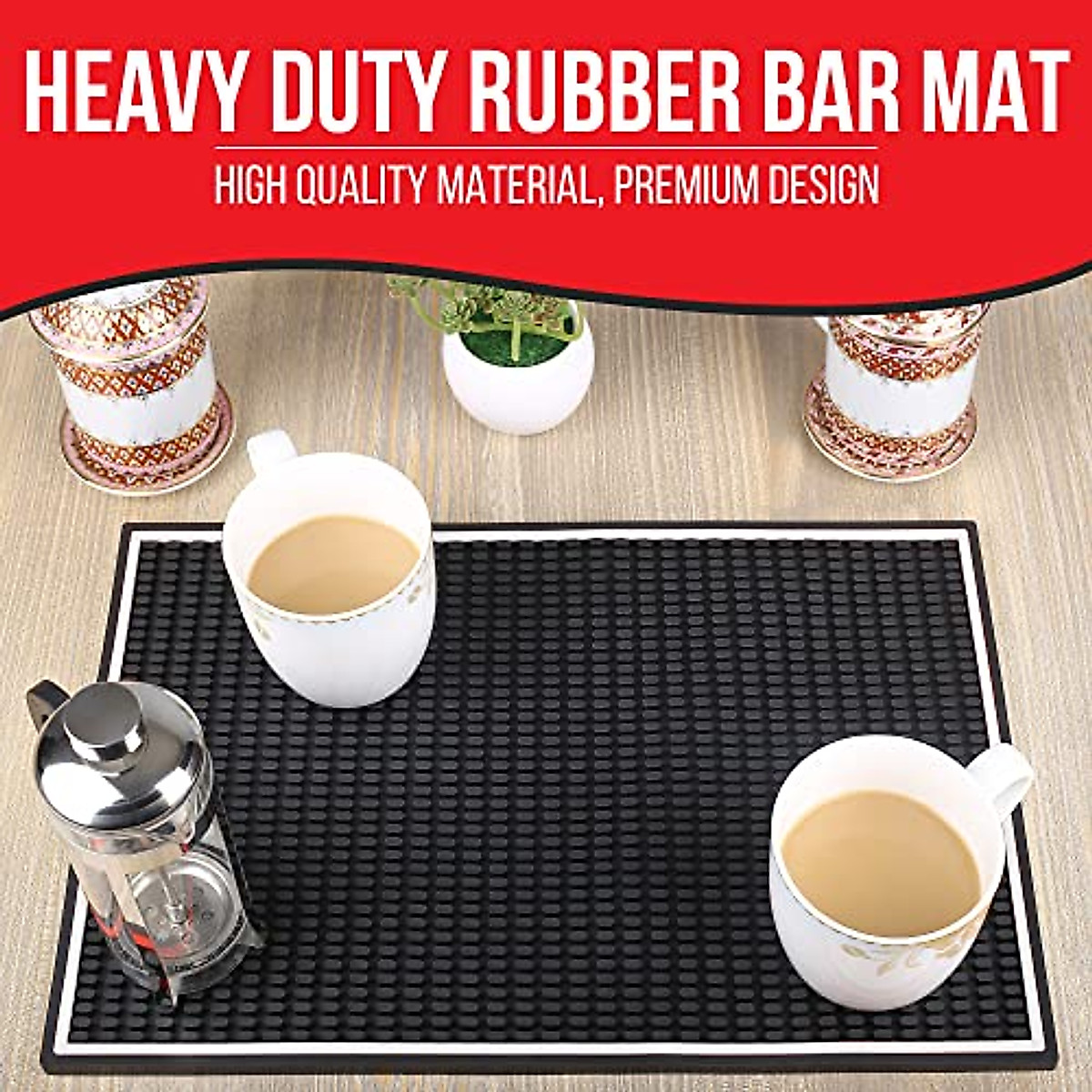 Coffee Bar Mats for Countertop 18 X 12 Inch Thick with Extra Two Coasters, Bar Mat Spill Mat Slip Resistant, Durable Bar Mat for Home Bar and Restaurant by Khokhas (White Boarder)