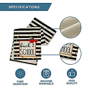 Artoid Mode Black Stripes Apple Back to School Table Runner, First Day of School Student Kids Classroom Dining Table Decoration for Party Decor 13x72 Inch