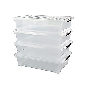 Minekkyes 4-Pack 40 Quart Large Plastic Under Bed Storage Bin, Underbed Box With Wheels/Lids, Clear