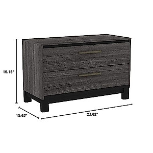 Roundhill Furniture Loana Wood 2-Drawer Nightstand, Antique Grey