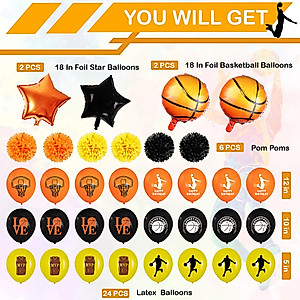 Basketball Party Decorations, Basketball Party Supplies Basketball Birthday Banner Cake Toppers Basketball Foil Balloons Basketball Birthday Decorations for Kids Teenagers Boys Girls (Basketball-01)