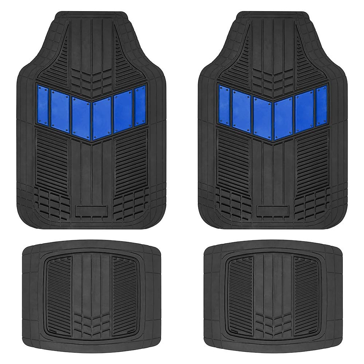 Motor Trend DualFlex Heavy Duty Rubber Auto Floor Mats w/Cargo Trunk Liner Cover Padding for Car Truck SUV, Universal Trim to Fit, All Weather Protection, Blue (MT-688-BL-MT-884)