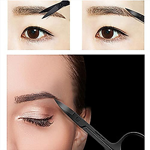 Eyebrow Scissors with Comb Tweezer, Multi-Purpose Stainless Steel Curved Small Eyelash Scissors Tweezer Comb for Women Eyebrow Eyelash Facial Gromming (Black)