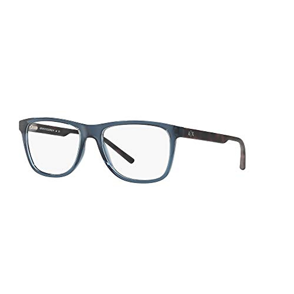 A|X ARMANI EXCHANGE Men's AX3048F Low Bridge Fit Rectangular Prescription Eyeglass Frames, Transparent Blue Dress/Demo Lens, 56 mm