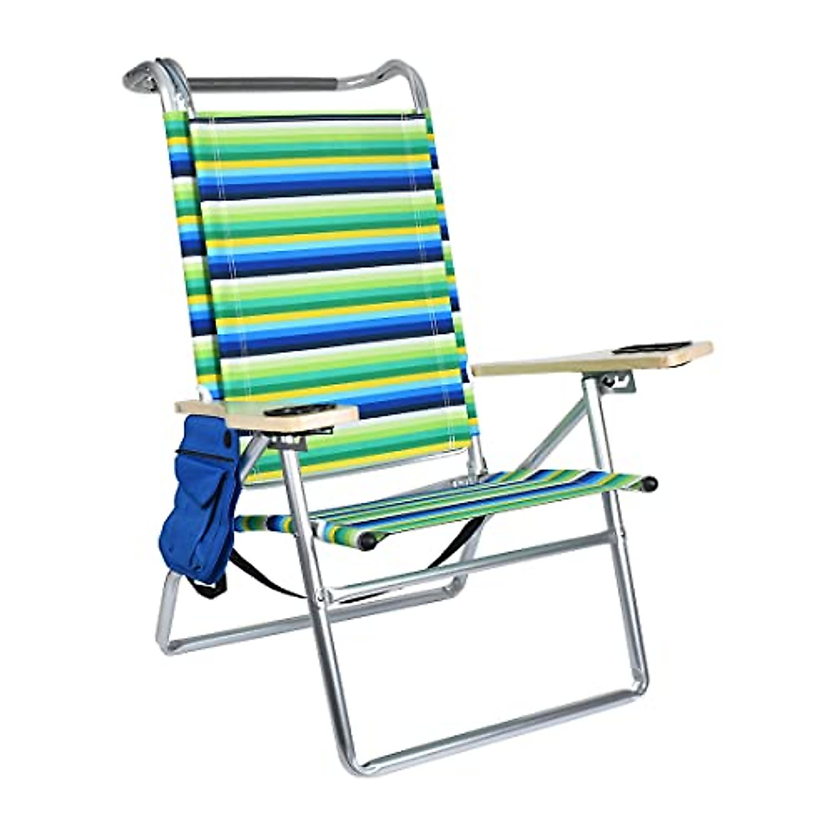 Deluxe 4 Reclining Positions Lightweight High Aluminum Beach Chair with Canopy Shade for Adults, Drink Holder, Storage Pouch