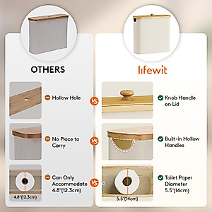 Lifewit Toilet Paper Storage 30 L, Bamboo Toilet Paper Basket with Lid and Handle, Free Standing Toilet Paper Holder Stand, Bathroom Organizer Cabinet Container Accessories, White