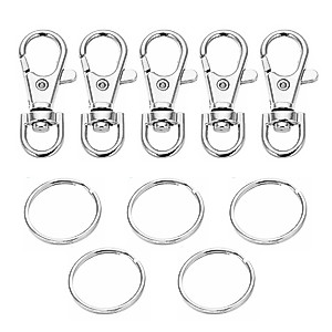 5 Set Key Chain Key Rings Metal Swivel Clasps Snap-On Keychain Ring Hook Spring Clip Snap Hook Lobster Clasp for Keys, Lanyards Jewelry Findings, Round Edged
