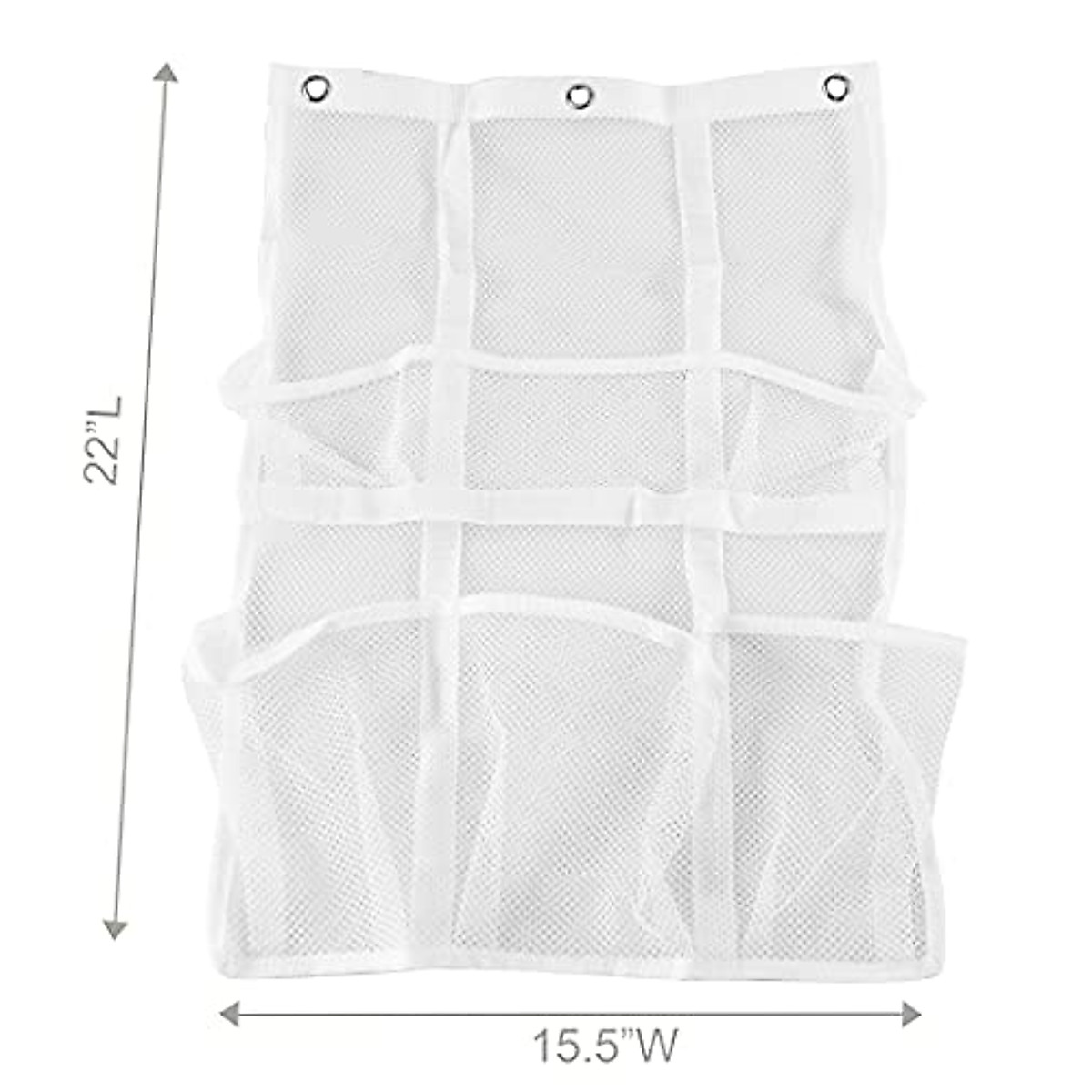 Home-X 6-Pocket Mesh Hanging Shower Caddy, Hang from Curtain Rods or Over the Door, Simple Bathroom Organizer for Soap, Shampoo, and More, 22" L x 15 ½” W, White