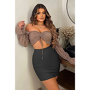 OQQ Women's 2 Piece Basic Versatile Stretchy Ribbed Casual High Waist Mini Skirt, Black White1, Medium