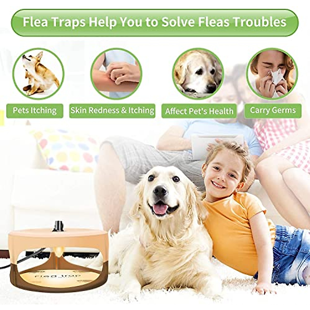 Protecker Flea Traps for Inside Your Home,2023 New Flea Light Trap Indoor,Flea with Refills and Sticky Pads,Flea Killer House,Sticky Flea Trap,Safe Kids,Friendly to Pets(2 Pack)