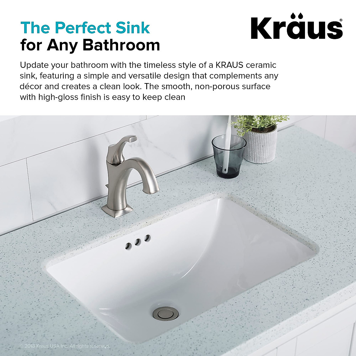 KRAUS Elavo 21-inch Rectangular Undermount White Porcelain Ceramic Bathroom Sink with Overflow, KCU-241