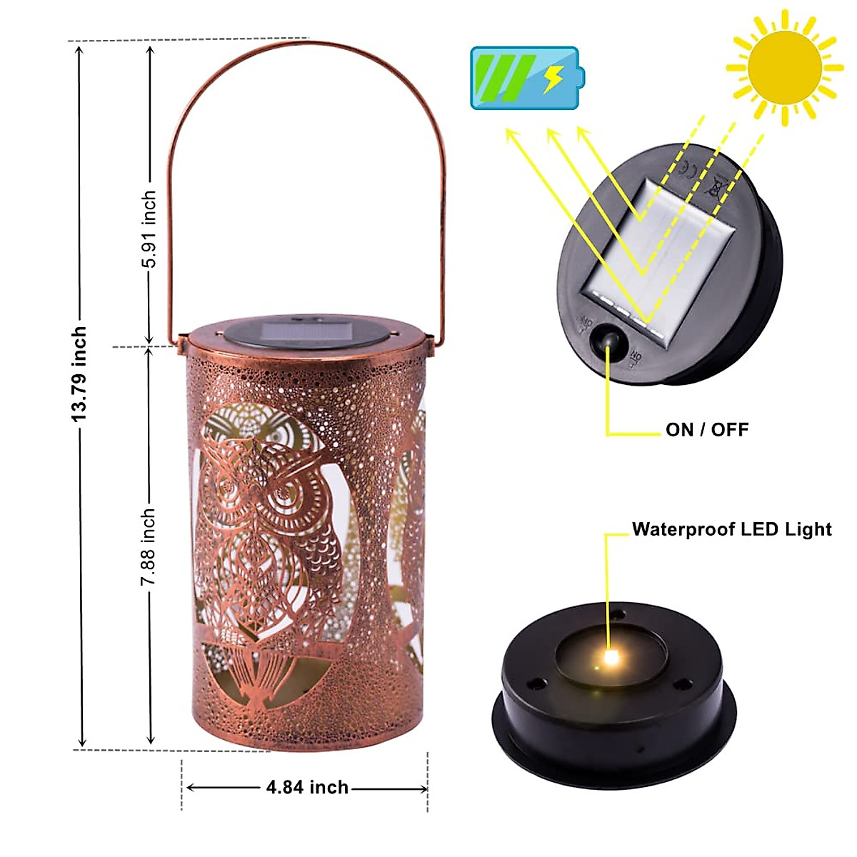 Solar Lanterns Outdoor Hanging Lantern Lights, Metal Owl Decor Lantern Outdoor Waterproof LED Garden Decor Lantern, Delicate Garden Decoration for Patio, Yard, Landscape, Holiday Gifts (Bronze 1 Pc)