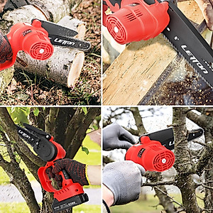 Letton Mini Chainsaw,8 inch & 6 inch electric chainsaw cordless With 21V Battery Powered,Portable Hand Held Chain Saw For Cutting Trees Branch Trimming Pruning-Red